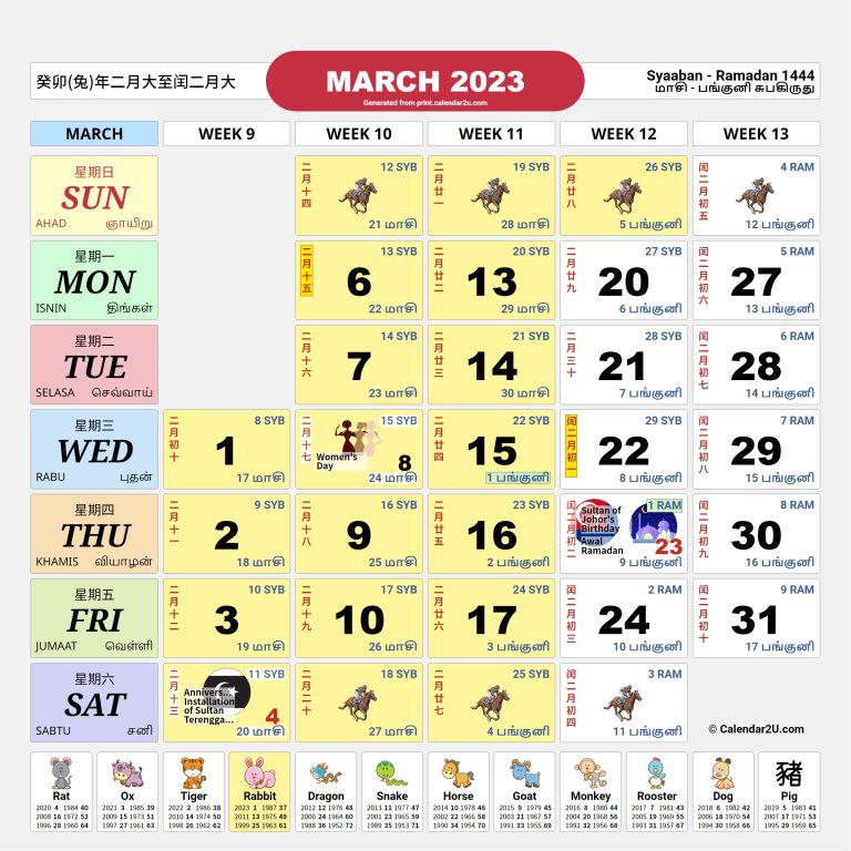 Kalendar Malaysia 2023 - Kalendar Kuda Tradisional - Kalendar Malaysia