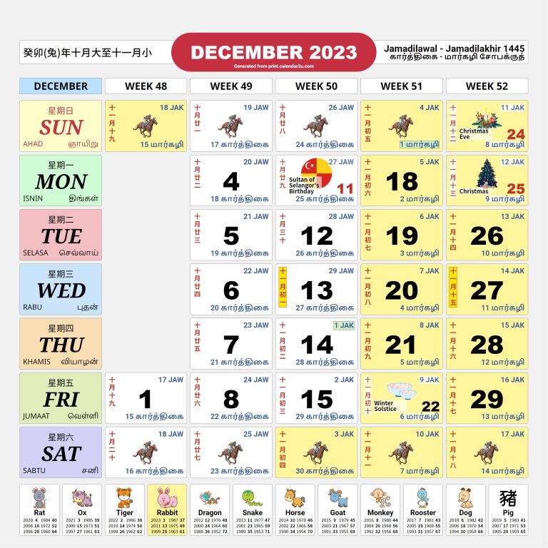 Kalendar Malaysia 2023 - Kalendar Kuda Tradisional - Kalendar Malaysia