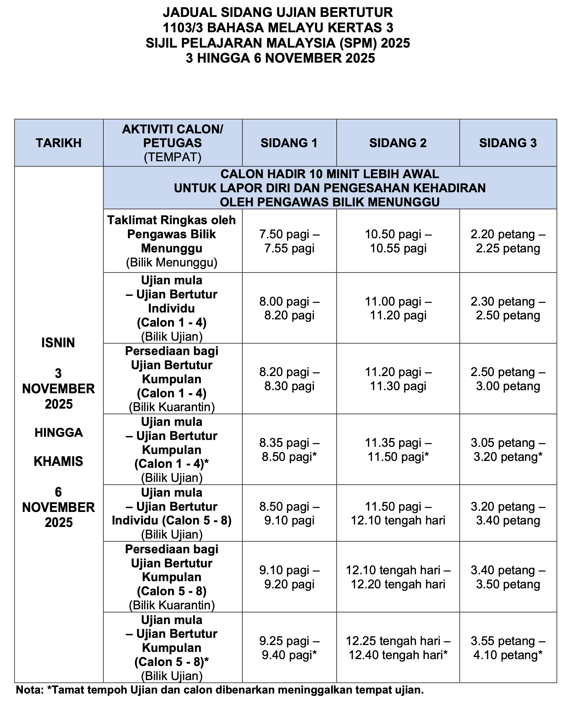 SPM 2025 Exam Schedule - Malaysia Calendar
