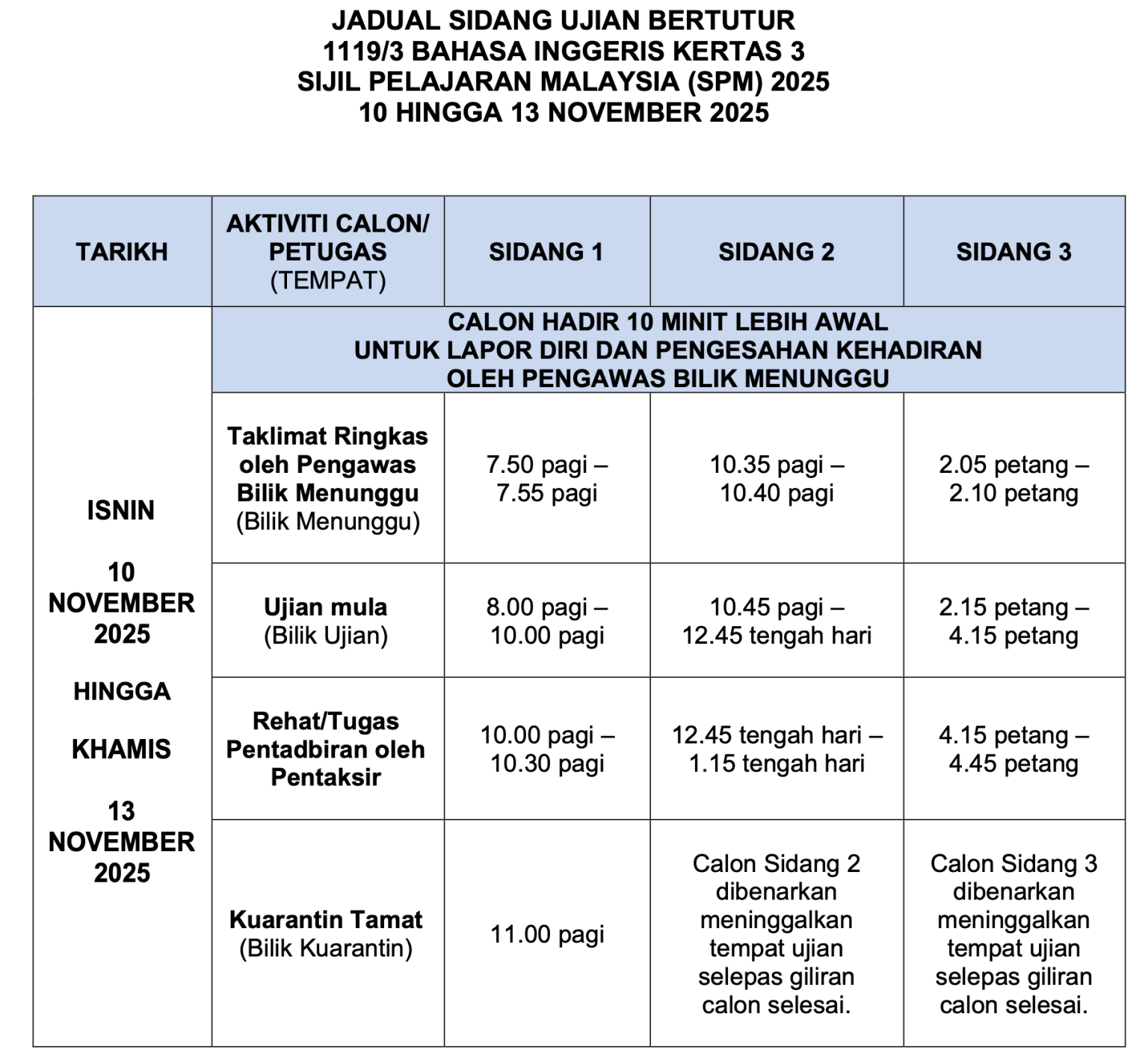 SPM 2025 Exam Schedule - Malaysia Calendar